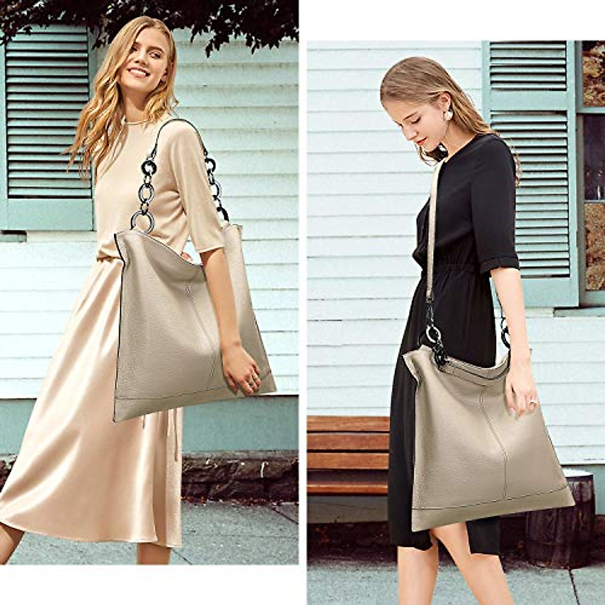 CHERISH KISS Hobo Bags for Women Leather Purses and Handbags Large Crossbody Shoulder Bags with Chain Strap(K5 Taupe)