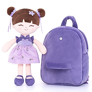 Gloveleya Kids Backpack Toddler Backpack Soft Plush Asian Girl Doll Backpacks Purple 9"