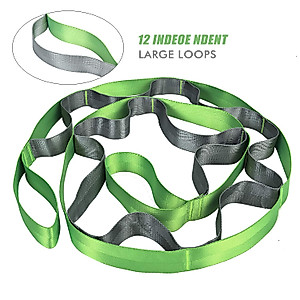 SANKUU Yoga Straps Stretching Strap with 12 Loops Workout Poster, Straps for Stretching Physical Therapy Equipment Long Stretch Out Bands for Exercise, Pilates and Gymnastics for Women Men (Green)