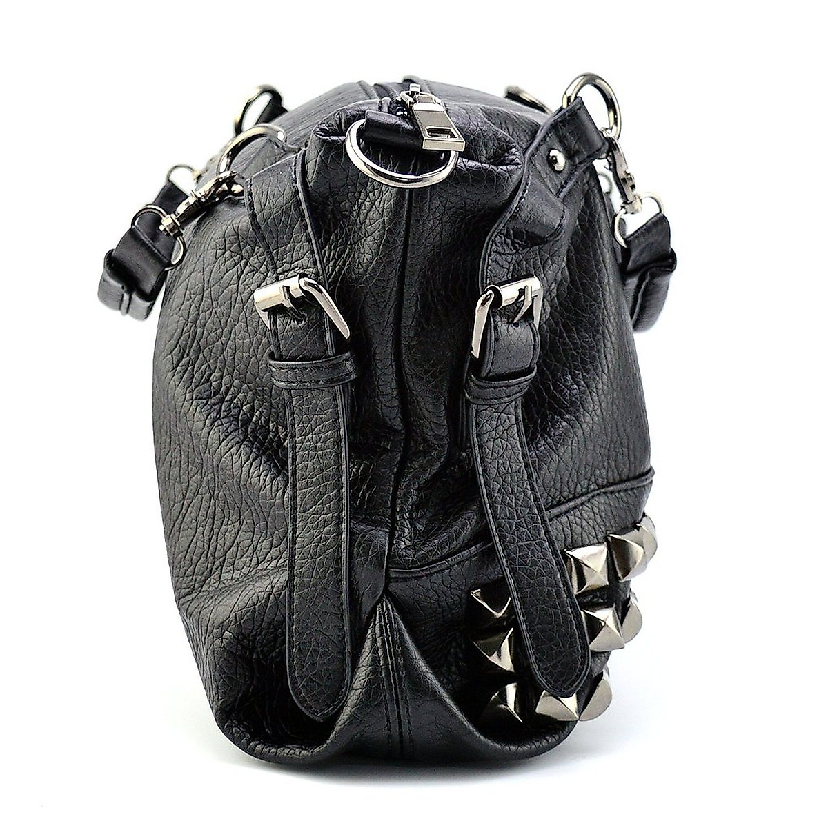 Mn&Sue Modern Punk Pu Leather Cross Body Silvery Rivet Studded Shoulder Nightclub Hobo Handbag for Lady