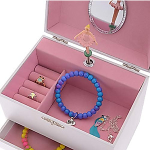 Jewelkeeper Personalize-Your-Own White Musical Ballerina Jewelry Box with 2 Pullout Drawers, You are My Sunshine Tune