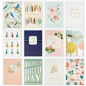 Hallmark Elegant All-Occasion Card Assortment (12 Cards with Envelopes, Refill Pack Card Organizer Box) Birthday, Thank You, Sympathy