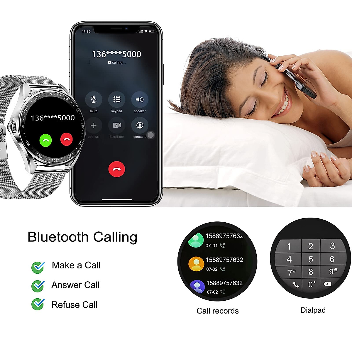 Pard Smart Watch with Make/Answer Calls, Music Contral/Player for iOS/Android Smartphone, Fitness Tracker with Heart Rate/Blood Pressure/Blood Oxygen Monitor for Men and Women, Silver