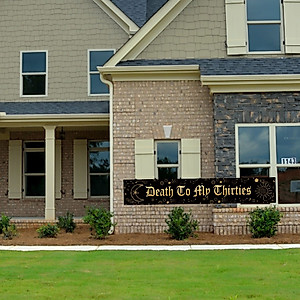 Joyiou Death to My Thirties Birthday Banner Sign Decorations, Gold 40th Backdrop, Funeral for My Youth Forty Birthday Party Indoor Outdoor Decor Supplies for Her and His (9.8x1.6ft )