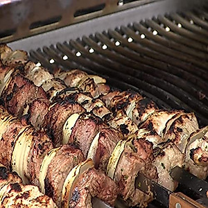 Acroyan 12 Pack Kebab Skewers 23.5 Inch Grill Skewers Stainless Steel BBQ Barbecue Sticks Flat Skewer Heavy Duty Large Wide Reusable with Nonslip Wooden Handle for Kabob Shrimp Chicken Beef Vegetable