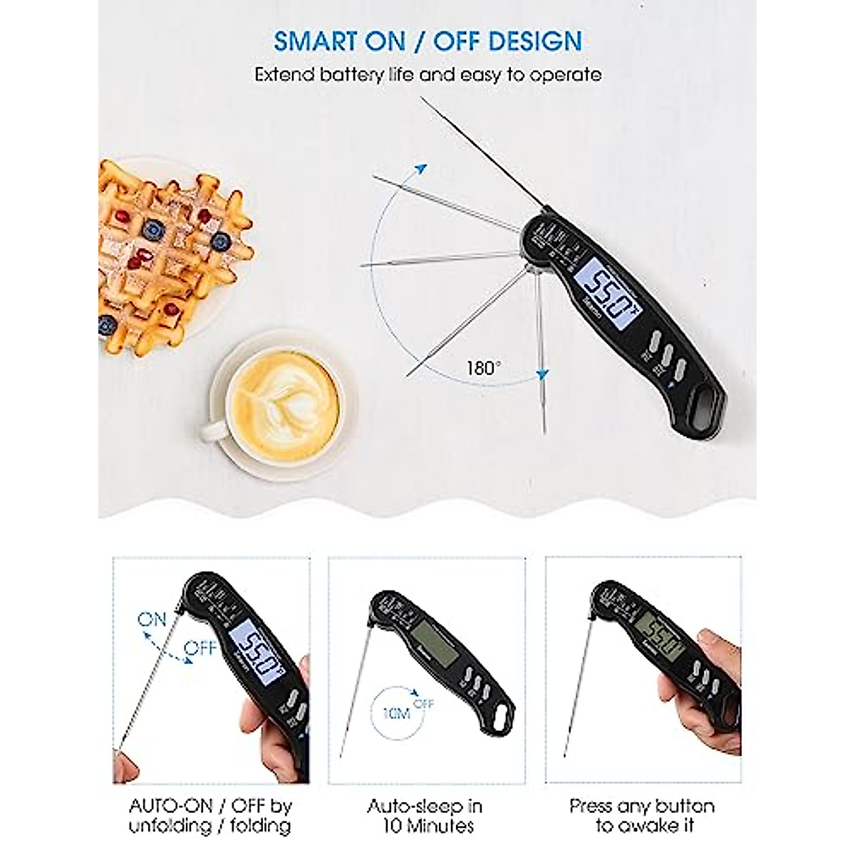 Searon Meat Thermometer,Digital Food Thermometer with Instant Read Out,Backlight and Waterproof,Kitchen Thermometer for BBQ Grilling, Smoker, Baking Turkey