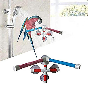 Hypeety Portable Suction Cup Bird Window and Shower Perch Toy for Bird Parrot Macaw Cockatoo African Greys Budgies Parakeet Bath Double Stand Perch Toy