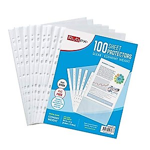 Rubex Sheet Protectors 8.5 x 11 inch Clear Page Protectors Plastic Sleeves Reinforced 11 Hole fit for 3 Ring Binder Top Loading 9.25 x 11.25 inch (100 Sheets)