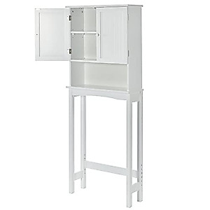 Yone jx je Over The Toilet Storage Cabinet with 2 Doors and Shelf, 3-Tier Space Saving Organizer Rack, Stable Freestanding Above Toilet Stand, Bathroom Cabinet for Bathroom, Restroom, Laundry, White