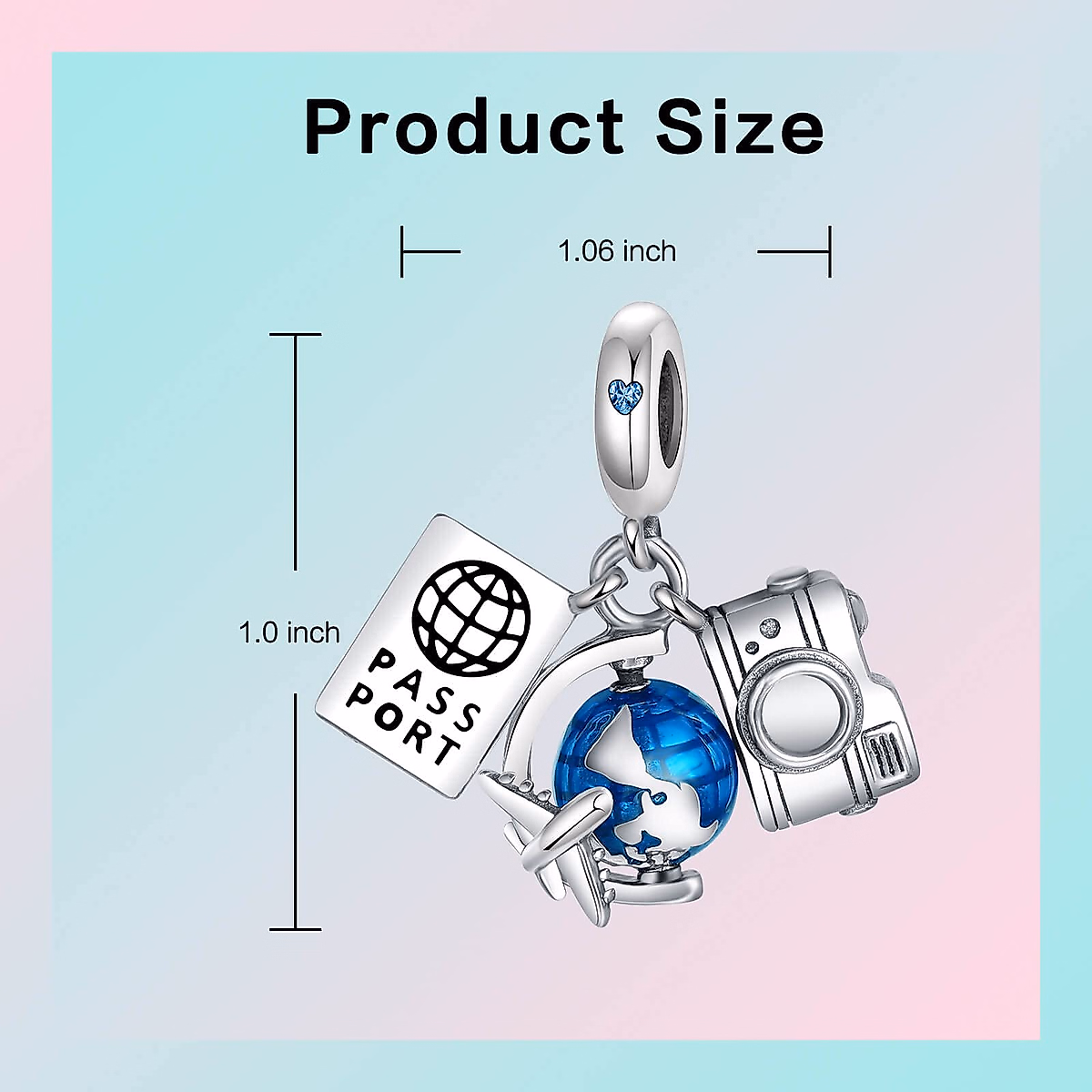 LUXILLA Airplane Passport Earth Camera Charm Silver Charms 925 Sterling Silver fits Bracelets Necklace Pendant Bead Charms Jewelry Gift for Women Family Friends