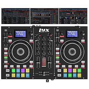 LyxJam 2-Deck Portable DJ Controller, Mixing Console with LCD Display | Manual Looping, USB, MIC Input, Record Output, 16 Performance Pads with Virtual DJ LE Software Included (Download)