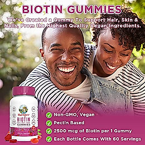 Biotin | Sugar Free | 2 Month Supply | Biotin Gummies | Biotin Vitamins for Hair Skin & Nails | Biotin Gummies for Hair Growth | Vegan | Non-GMO | Gluten Free | 60 Count
