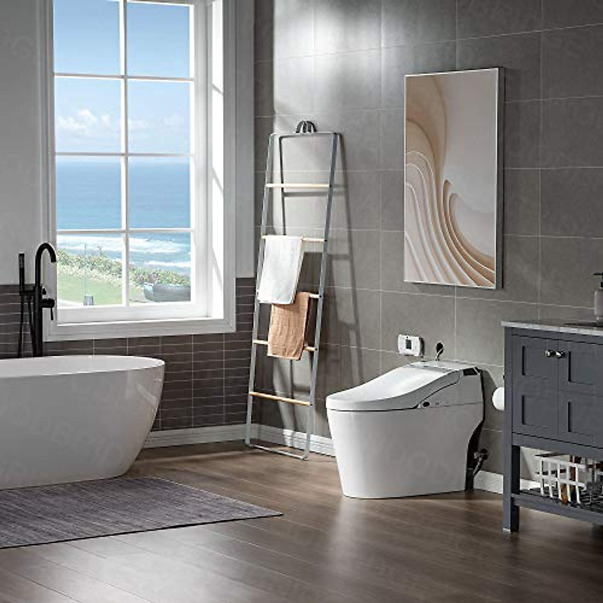 WOODBRIDGE B0960S Auto Flush, Auto Open & Auto Close, 1.28 GPF Single Flush Toilet with Intelligent Smart Bidet Seat and Wireless Remote Control, Chair Height