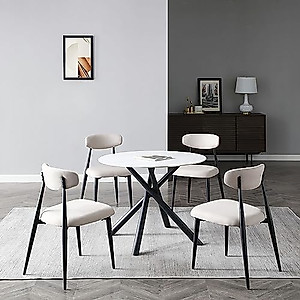 KEVINSPACE 42.13" Round Dining Table, Marble Table White Sintered Stone Tabletop with Solid Carbon Steel Base, Mid Century Modern Dining Table for Kitchen, Dining Room, Office, Reception Room Moon