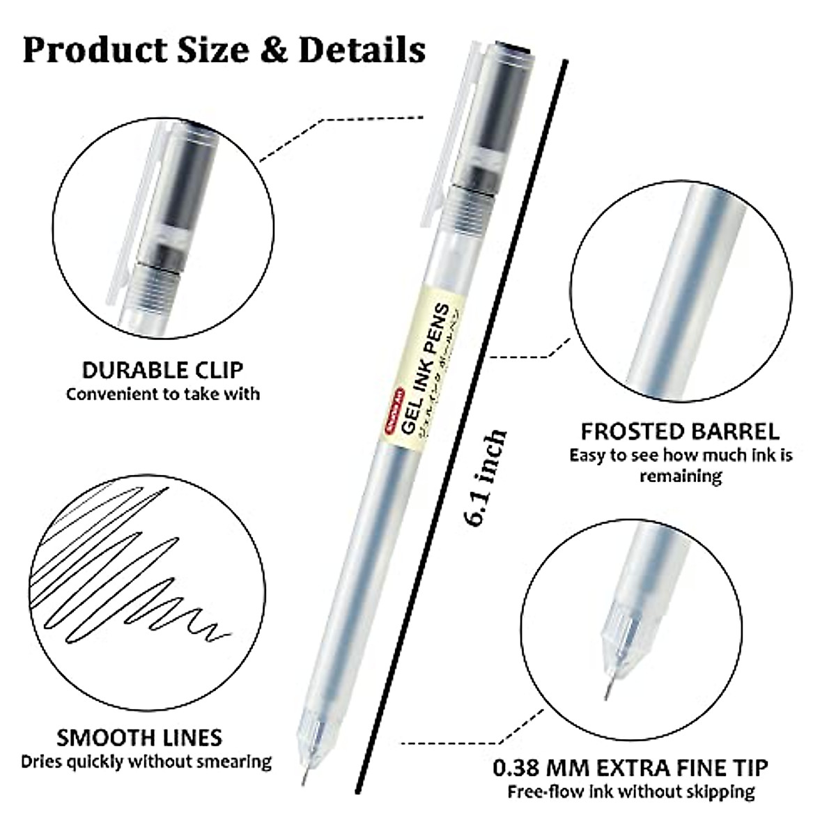 Shuttle Art Gel Ink Ball Point Pens, 15 Pack Black Japanese Style Pens, 0.38mm Extra-Fine Ballpoint Pens for Home, School and Office