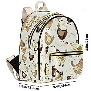 Cute Chicken Mini Backpack Purse for Women, Chicken Pattern Leather Small Backpack Casual Travel Daypacks Shoulder Bag for Girls Teen