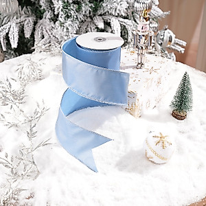 DINDOSAL Dusty Blue Christmas Ribbon Wired 2.5" x 10 Yard French Blue Wired Ribbon Blue Ribbon for Christmas Tree Decorations, Topper Bows, Wreaths, Crafts, Home Decor, Gift Wrapping