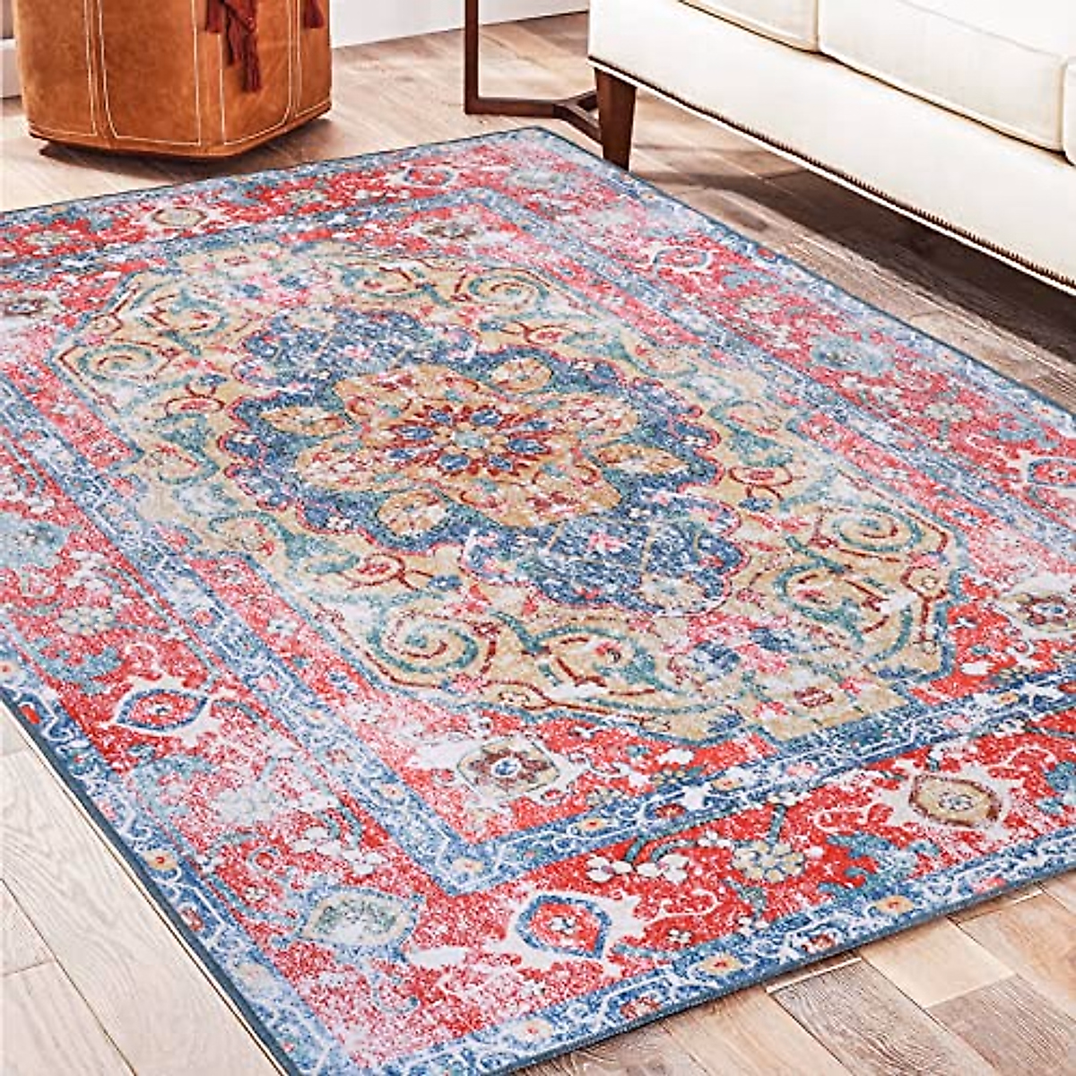 Superior Indoor Large Area Rug, Non-Slip Backing, for Kids or Pets, Entryway, Living Room, Kitchen, Dorm, Bedroom, Hallway, Machine Washable, Floor Cover, Rustic, Tanager Collection, 10' x 14', Red