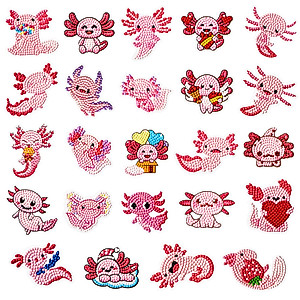 24 Pcs Axolotl 5d DIY Diamond Painting Sticker Creative Diamond Sticker Kids Diamond Painting Kits Resin Rhinestone Gem Art Kits for Kids Adult Activity New Year Party Gifts