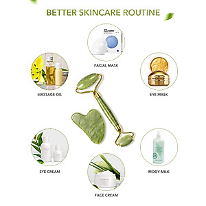 HANABEE Authentic Jade Roller for Face Gua Sha Facial Tools Face Roller Skin Care Facial Roller for Puffiness -Jade