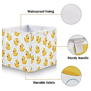 Emelivor Rubber Yellow Duck Cube Storage Bin Collapsible Storage Bins Waterproof Toy Basket for Cube Organizer Bins for Kids Toys Nursery Closet Shelf Book Office Home - 11.02x11.02x11.02 IN