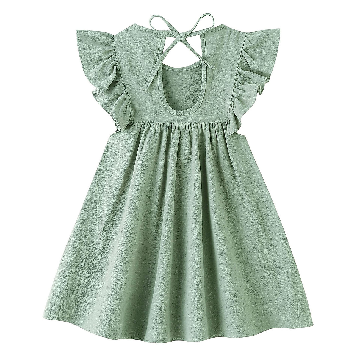 lymanchi Toddler Girl Sleeveless Dresses Ruffle Cotton Linen Solid Color Cute Sundress 818 Green 120