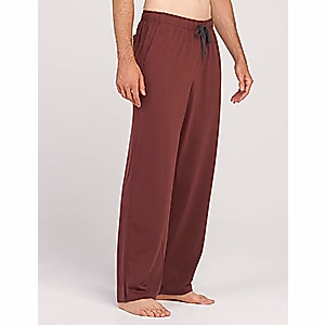 LAPASA Men's Soft Knit Pajama Pants Comfy Sleepwear Loungewear Solid PJ Bottoms with Pockets Nightwear Yoga Meditation M23 Medium (Knit) Burgundy