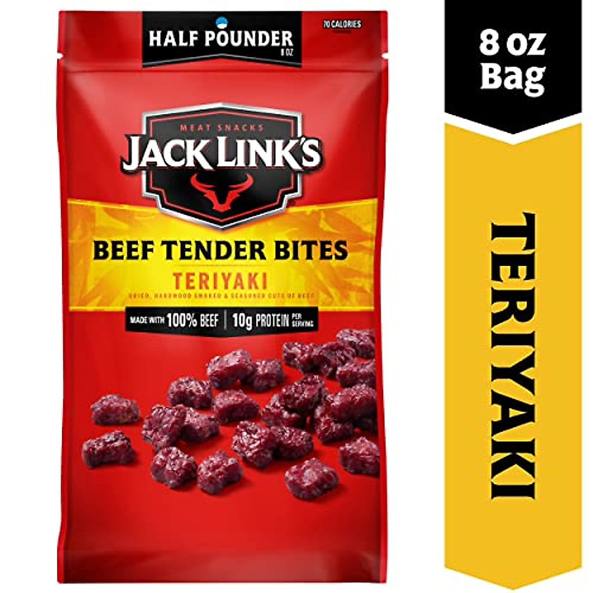 Jack Link's Beef Tender Bites, Teriyaki, ½ Pounder Bag - Flavorful Jerky Snack for Lunches, 10g of Protein and 70 Calories, Made with Premium Beef - No Added MSG or Nitrates/Nitrites (Packaging May Vary)
