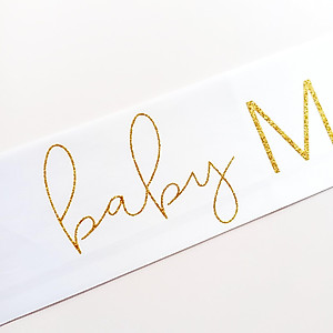 Magnusson's Garden Baby Mama Sash for Baby Shower, Mommy to Be Sash for Gender Reveal, Boy or Girl, Pink or Blue, He or She Baby Sex Reveal Decorations, New Mom Gifts for Women, White