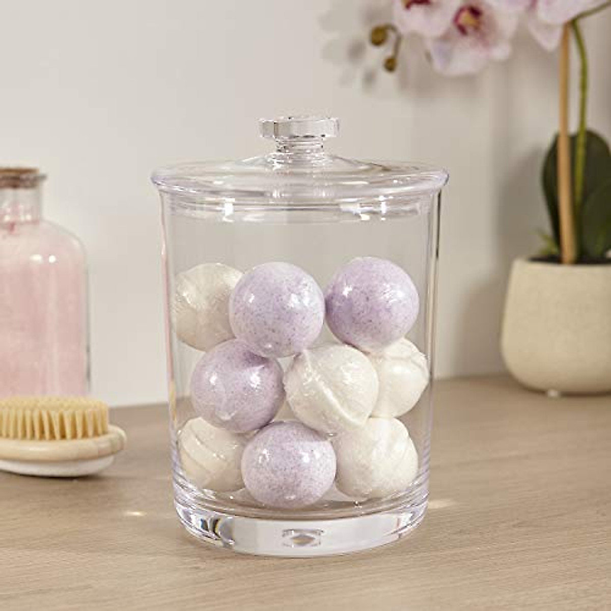 STORi Premium Quality Makeup and Cotton Ball Holders | 60-oz Clear Plastic Apothecary Jar with Lid | Perfect Storage Container to Organize Bathroom and Vanity
