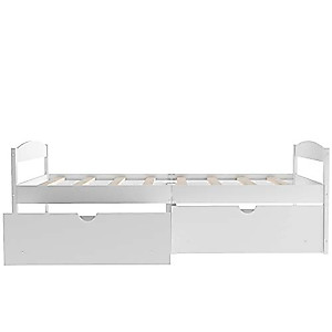Lifeand Twin Size Daybed with 2 Drawers,Wood Storage Platform Bed for Kids Teens and Adults,No Box Spring Needed,White