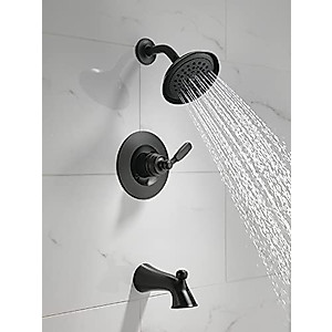 Delta Faucet Woodhurst 14 Series Matte Black Shower Faucet, Tub and Shower Trim Kit with Single-Spray Touch-Clean Black Shower Head, Matte Black T14432-BL (Valve Not Included)