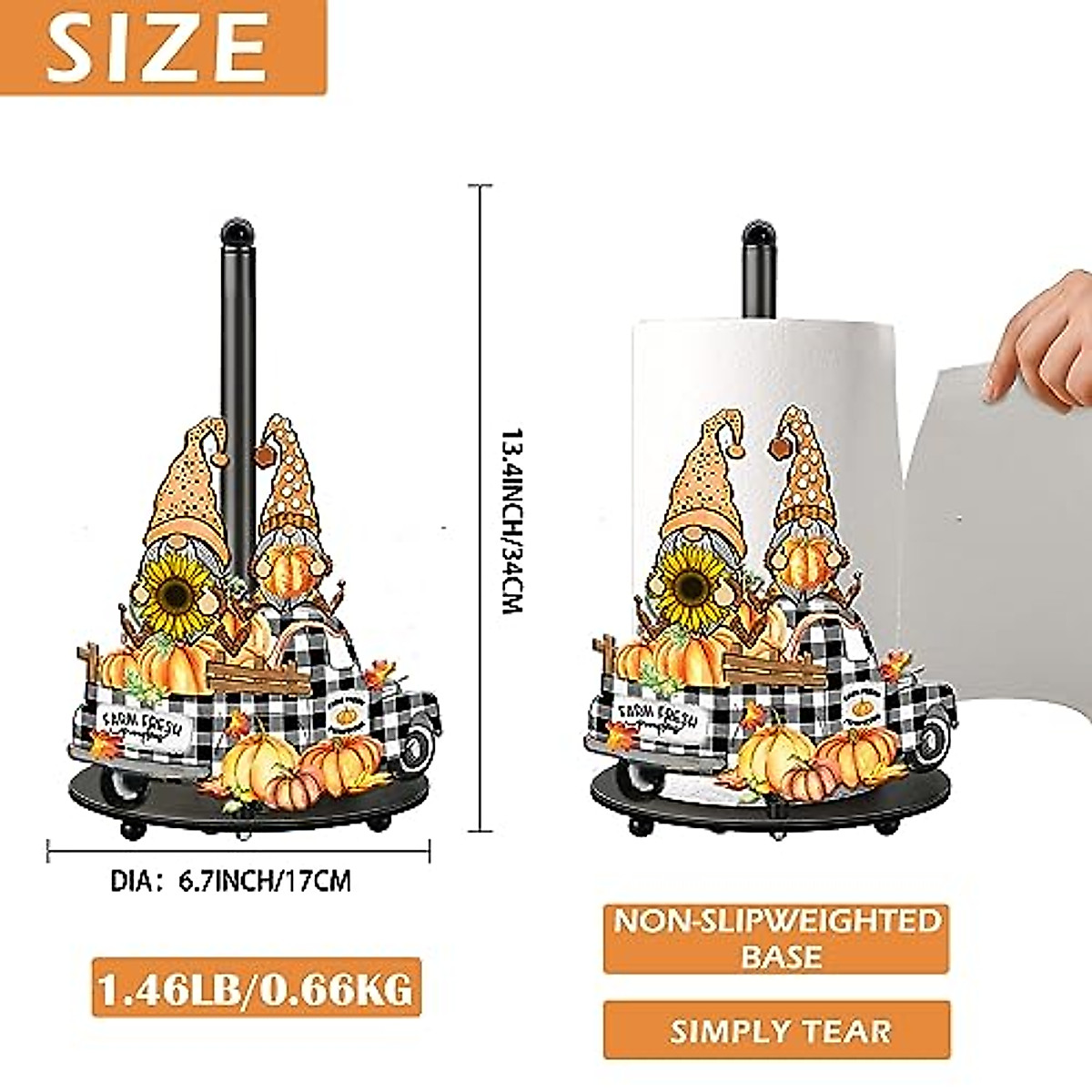 Fall Paper Towel Holder, Autumn Kitchen Decor, Farmhouse Fall Gnomes Kitchen Decor Accessories Paper Towel Holder Stand, Metal Fall Decorations for Home Bathroom, Large Towel Stand for Countertops