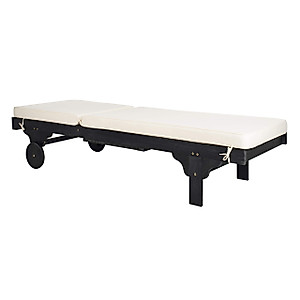 SAFAVIEH Outdoor Collection Newport Black/ Beige Cushion Built-in Side Table Adjustable Chaise Lounge Chair