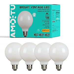 AMDTU G80/G25 Globe LED Light Bulbs 100 Watt Equivalent 1500 Lumens, 3000K Soft White Vintage LED Edison Bulb Non-dimmable 13W, Porcelain Glass E26 Standard Base 100W Retro LED Bulb, 4 Pack