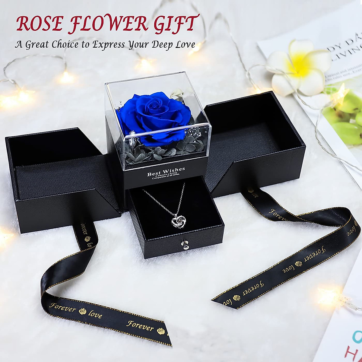 WALFITE Mothes Day rose Gifts for Women Preserved Rose Gifts for Girlfriend Preserved Real Rose with 100 Languages I Love You Necklace Mom Day Gifts for Her,Anniversary Romantic Gifts for Wife（Pink）