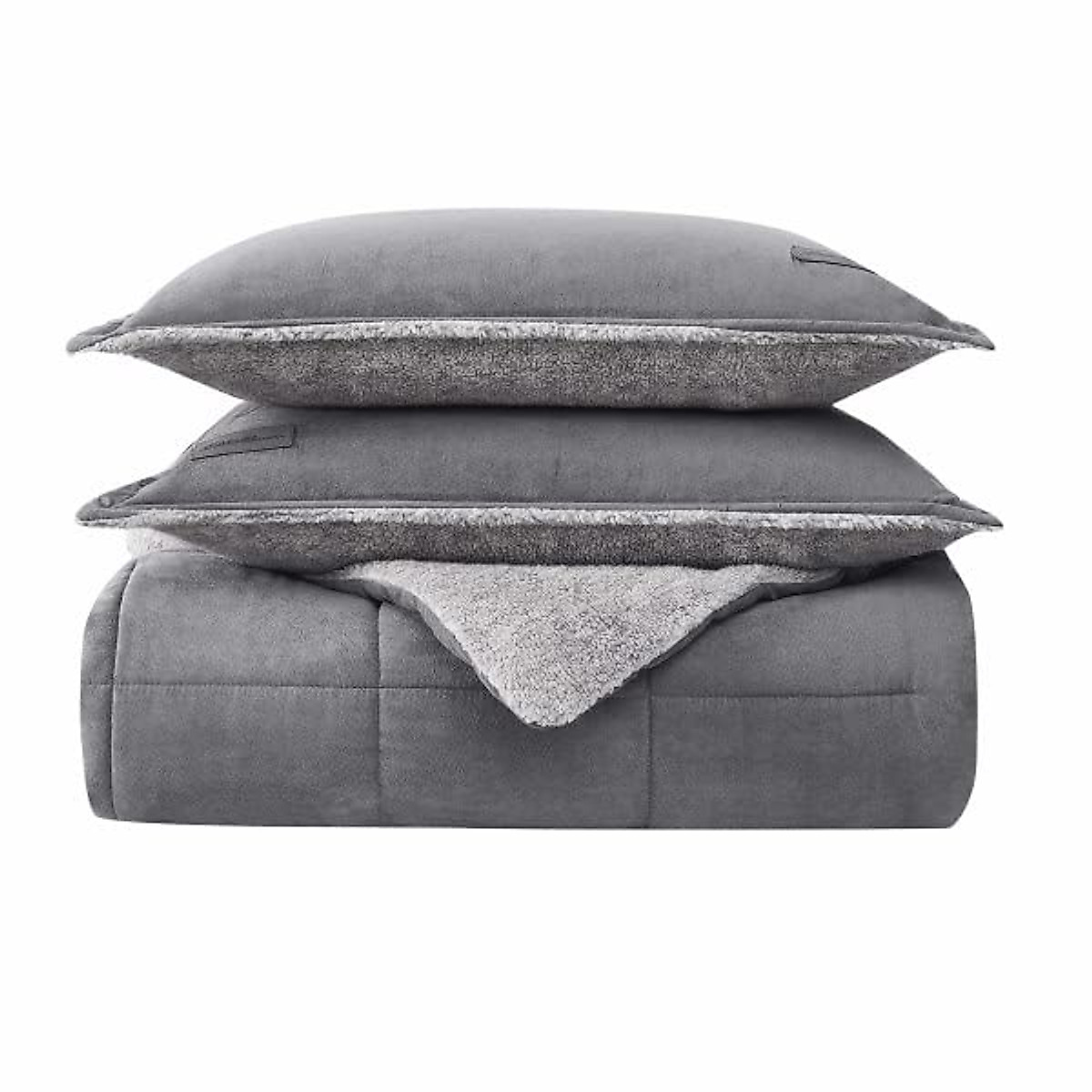 Eddie Bauer - Queen Comforter Set, Reversible Sherpa Bedding with Matching Shams, Cozy & Warm Home Decor (Sherwood Grey, Queen)