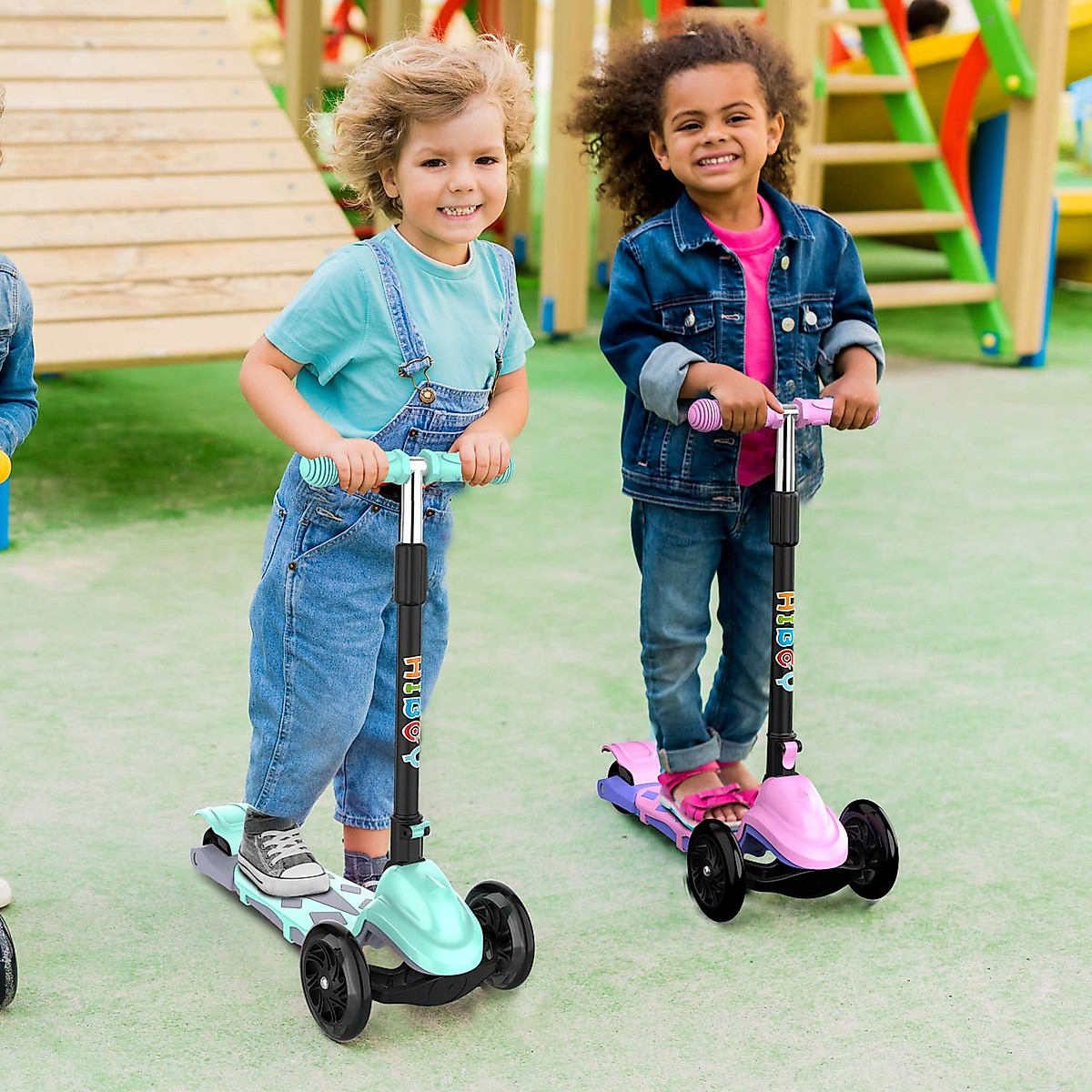 Hiboy Q1 Scooter for Kids - 4 Adjustable Heights, 3 Wheels with 2 LED Light-Up Front Wheels, Foldable Toddler Scooter for Boys and Girls for Age 2+