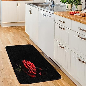 KOBLEN Red Rose Butterfly Kitchen Rugs Non Slip Washable Absorbent Kitchen Mats 20x39 inch Cushioned Anti Fatigue Kitchen Floor Mats for in Front of Sink