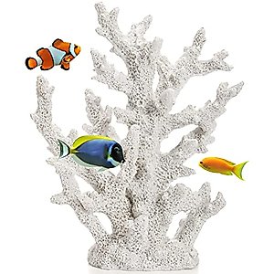 TOPZEA Artificial Coral Ornament, Resin Faux White Coral Reef Aquarium Decor Decorative Sea Stony Coral Realistic Underwater Sea Plant for Fish Tank Decoration, Bathroom, Living Room