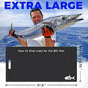 ATTSEA Non-Slip Fish Fillet Mat Regular L Size 23.5" x 15.75" ! for The Big Fish Stainless Fish Scaler Included (Black, Regular Large)