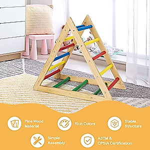 HONEY JOY Triangle Climber, Kids Wooden Climbing Triangle Ladder, 3 Different Climbing Ladders, Indoor Climbing Toys for Playground, Gym & Daycare, Gift for Boys Girls 3+ (Colorful)