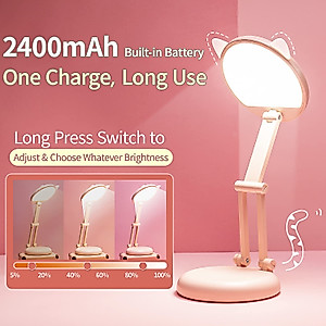 One Fire Cute Desk Lamp Pink Lamp Kawaii Desk Accessories, 8 Brightness Cute Lamp Cat Lamp Kawaii Accessories, Foldable & Portable Pink Cute Desk Accessories Kawaii Room Decor,Kawaii Stuff Cute Things