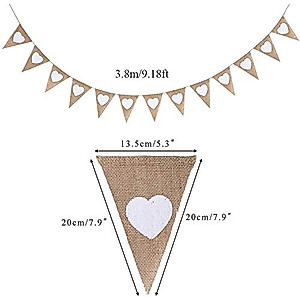 Bunting Wedding Vintage Garland Heart Bunting Jute Fabric Bunting Hessian Banner Vintage Decorative Bunting for Bridal Table Photos Sweet Bar Decoration Set of 2