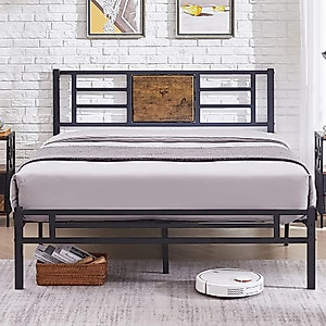 VECELO Full Size Platform Bed Frame with Headboard, Heavy-Duty Mattress Foundation with Steel Slats Support, No Box Spring Needed/Easy Assembly, Black