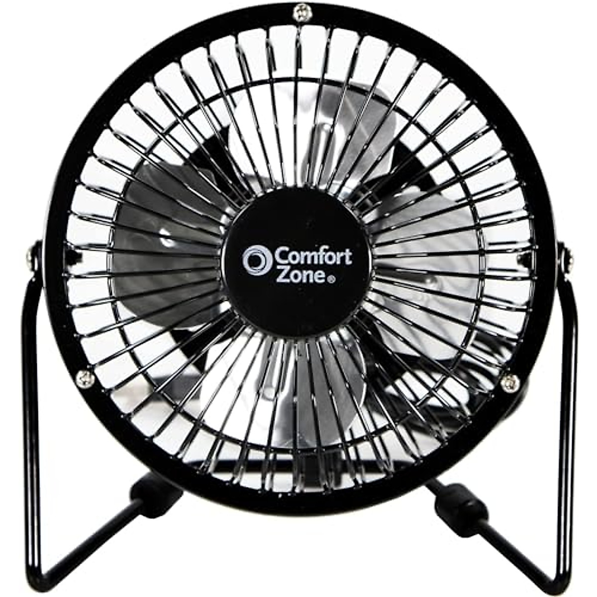 Comfort Zone Mini Portable Desk Fan with 360-Degree Adjustable Tilt, Dual Powered (USB or Power Cord), 4 inch, All-Metal Construction, Airflow 3.31 ft/sec, Ideal for Home, Bedroom & Office, CZHV4BK