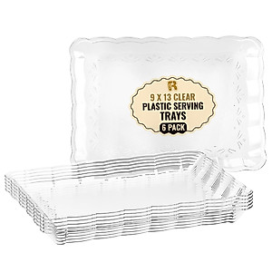 6 Pack Plastic Serving Trays for Party - Plastic Tray 9 by 13 Inch - Heavy Duty Plastic Trays for Food - Rectangular Party Serving Trays and Platters - Premium Party Trays - Clear Disposable Trays