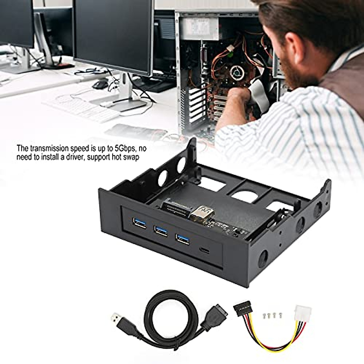 Shanrya USB Front Panel Adapter, 3.5in 5.25in USB1.1 USB2.0 Hot Swap PC Expansion Board Internal USB Hub for Home for School for Office