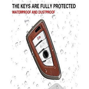 HUBEIVO for BMW Key Fob Cover Case Metal Shell Car Smart Keys Protect Keychain (P-BWBqz-Brown)