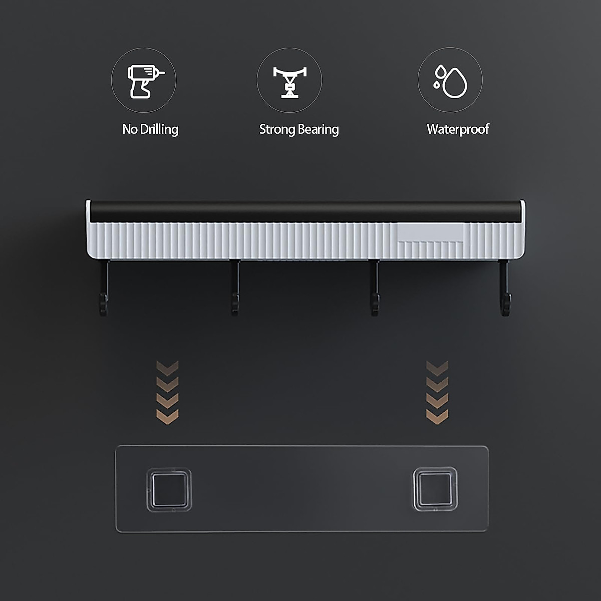 FOCUS FINEST Plastic Wall Mount Shower Shelf, Adhesive Shower Caddy, No Drilling Hang Walls, with Self Adhesive Tape, for Bathroom, Kitchen, Living Room (Black, 2pcs)